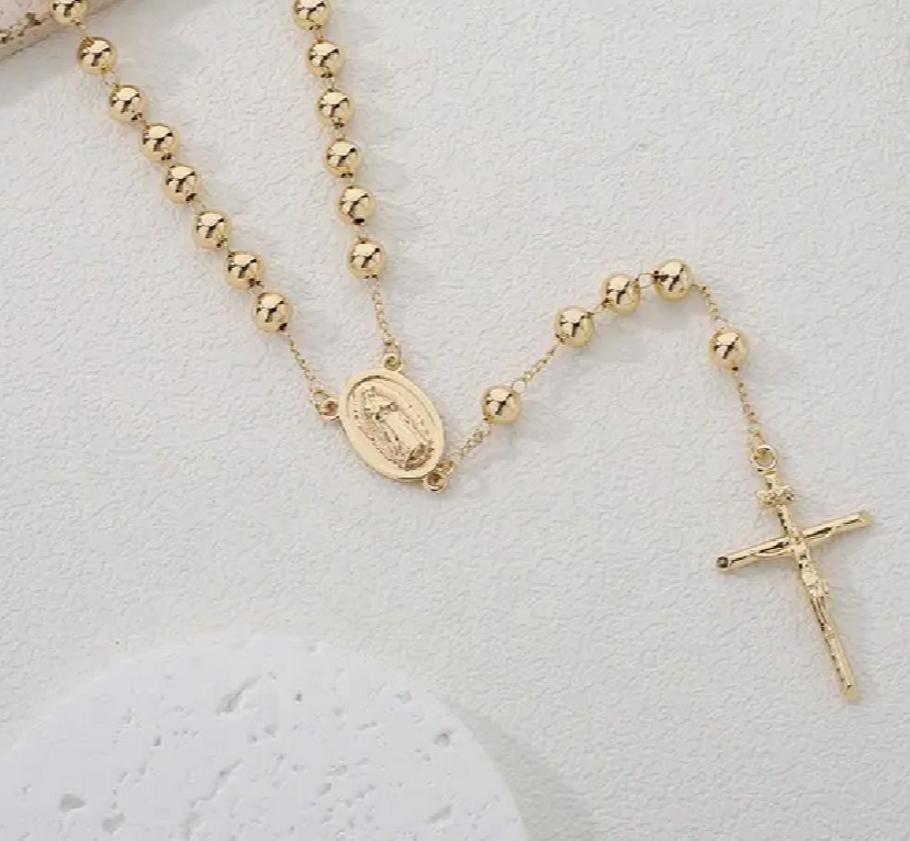 Catholic Rosary Pray Beads Necklace with Virgin Mary Medallion Cross C ...